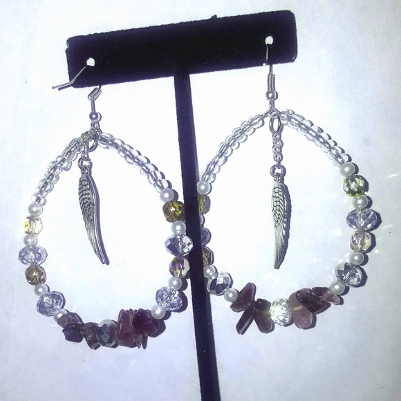 Jewelry | Amethyst Crystal Angel Wing Hoop Earrings Set | Poshmark